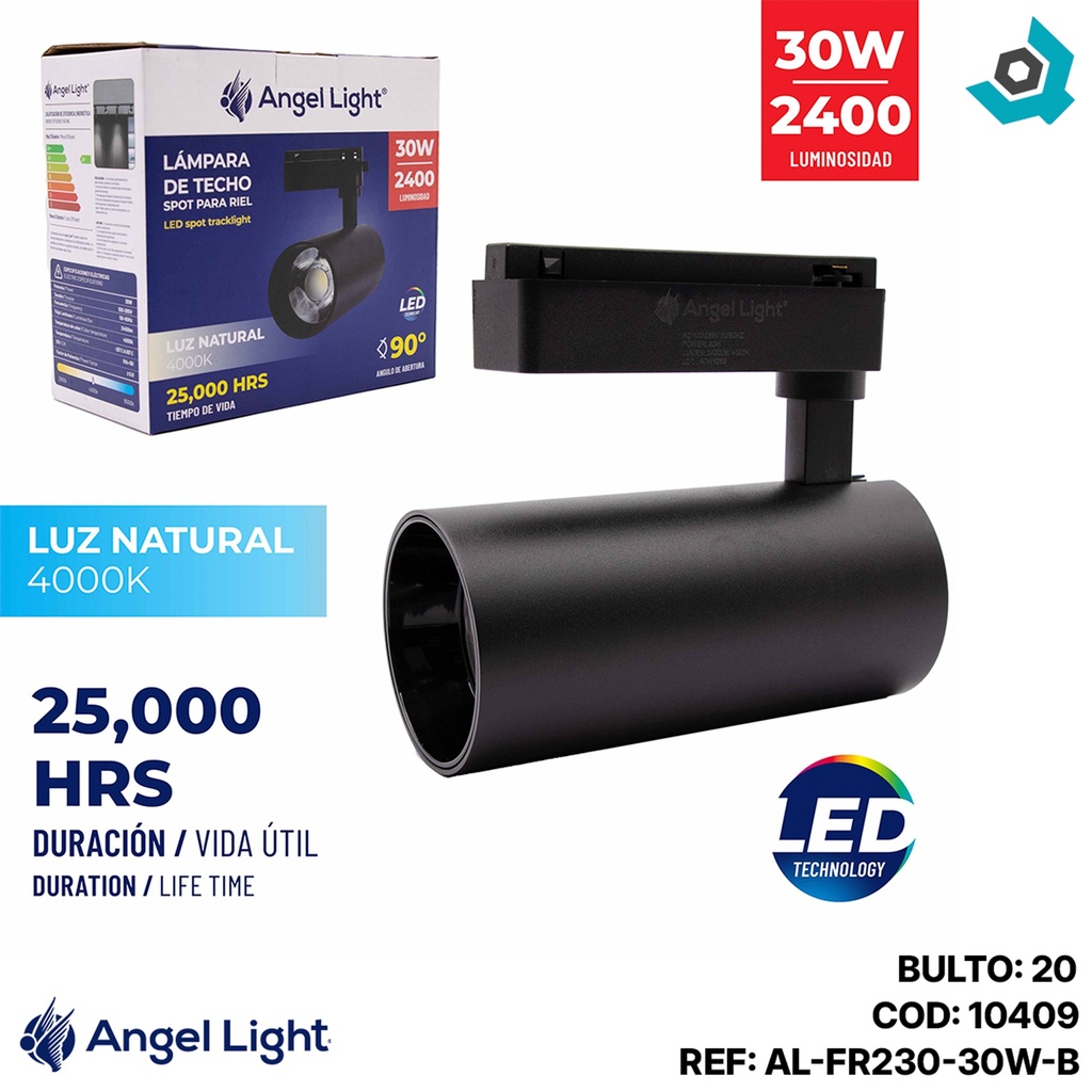 LAMPARA DE TECHO SPOT PARA RIEL 30W COLOR NEGRO ANGEL LIGHT | Litani ...